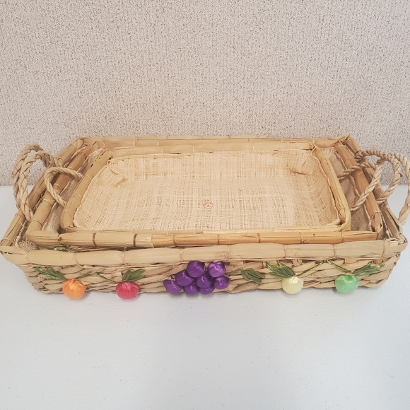 Accents | Vintage Handmade Baskets With Rattan Fruit | Poshmark
